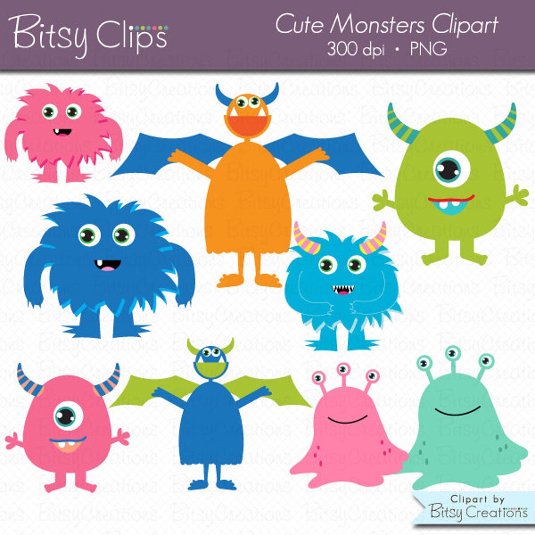 Cute Monsters Clipart Digital Art Set Commercial Use Clip Art INSTANT ...