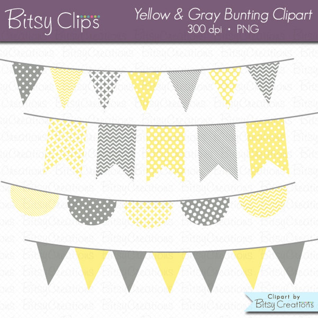 Yellow and Gray Bunting Clipart Digital Art Set Banner Flag INSTANT ...