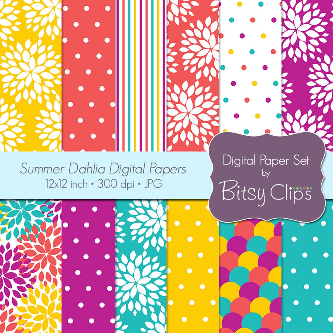 Summer Dahlia Digital Paper Set Scrapbook Paper INSTANT - Etsy