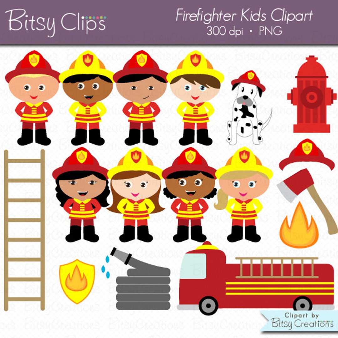 Firefighter Kids Digital Art Set Clipart Commercial Use Clip Art ...