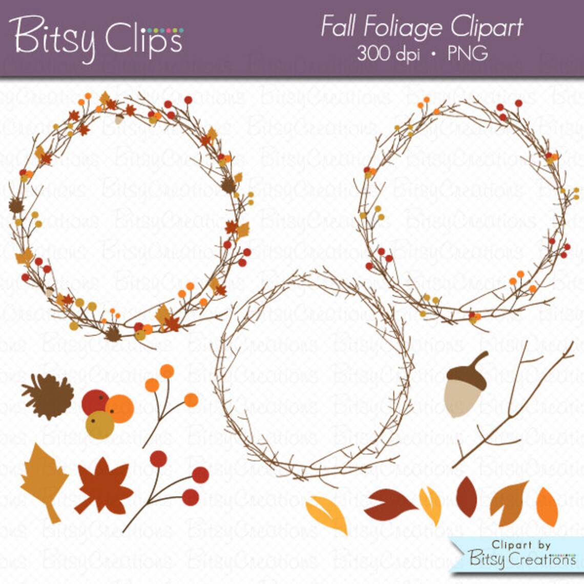 Fall Foliage Digital Art Set Clipart Commercial Use Clip Art - Etsy