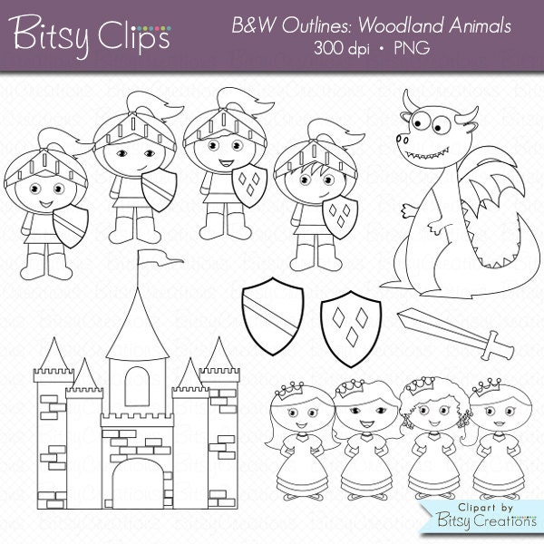 Black and White Princess Clipart - Etsy