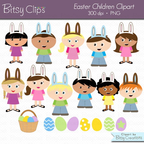 Easter Children Digital Art Set Clipart Commercial Use Clip Art INSTANT ...