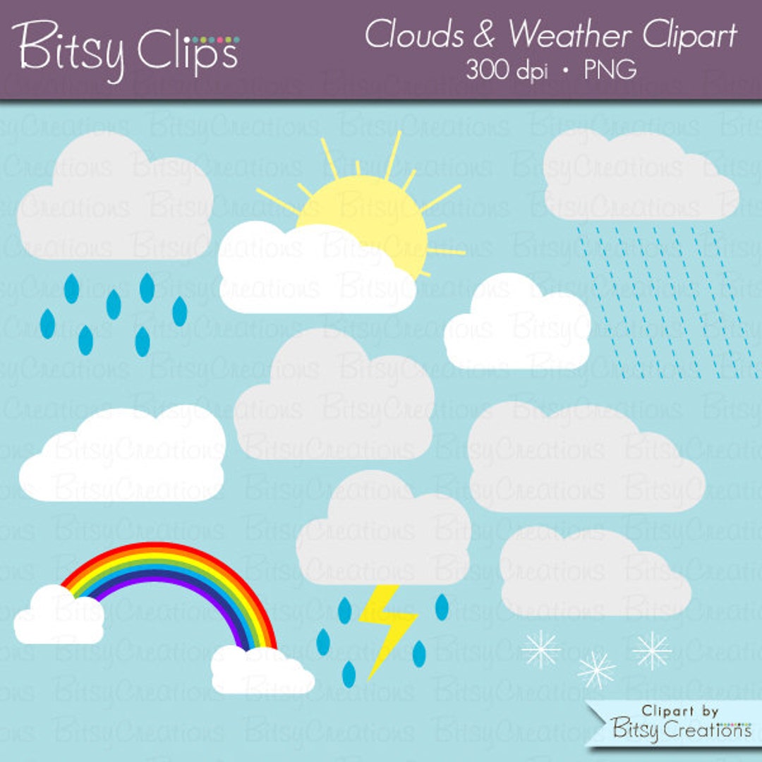 Clouds Clipart Digital Art Set INSTANT DOWNLOAD Weather Rain Clouds ...