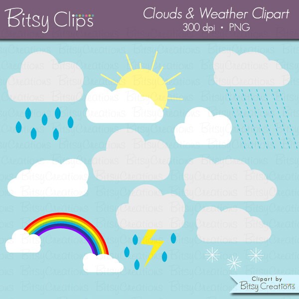 Clouds Clipart Digital Art Set INSTANT DOWNLOAD Weather Rain Clouds ...