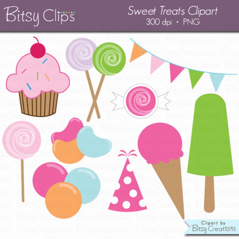 Sweet Treats Digital Art Set Clipart INSTANT DOWNLOAD Candy Clipart Ice ...