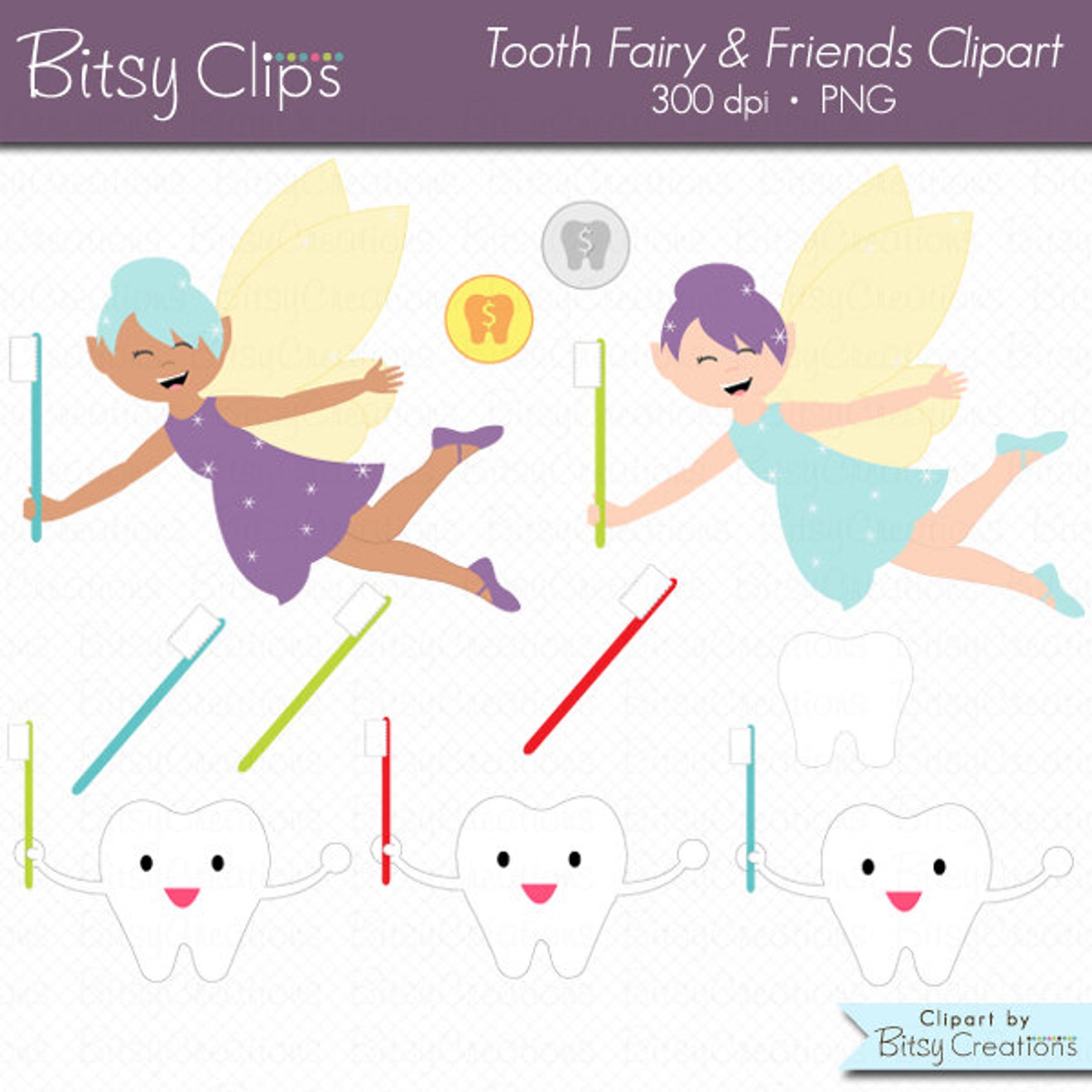 Tooth Fairy and Friends Digital Art Set Clipart Commercial Use | Etsy