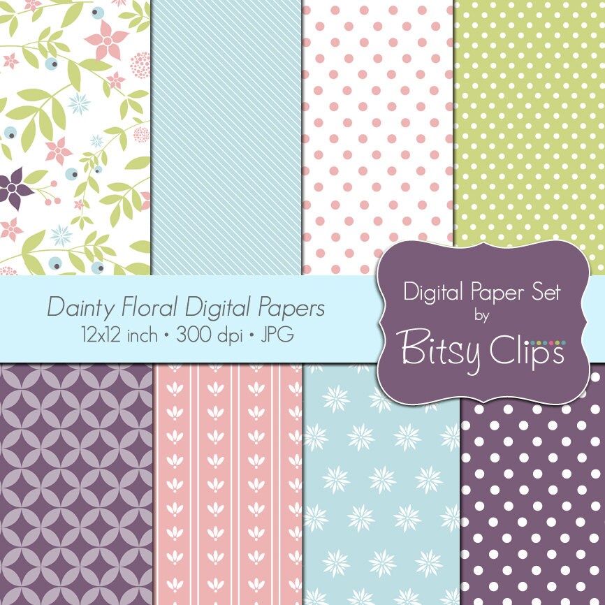 Dainty Floral Digital Paper Set Commercial Use Clip Art INSTANT ...