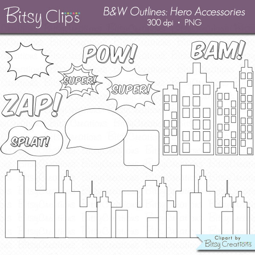 Hero Comic Accessories OUTLINES Clipart Commercial Use Clip Art ...