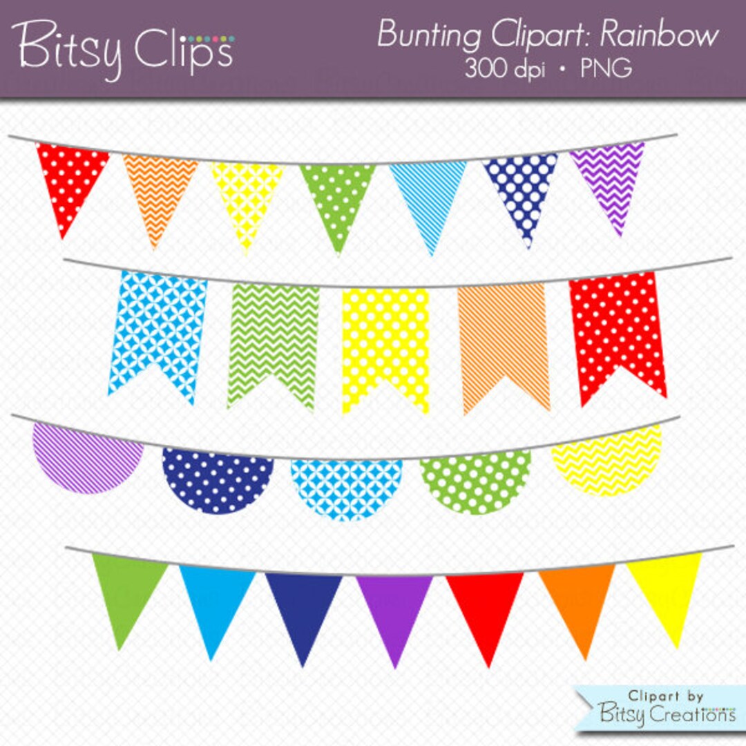 Rainbow Bunting Clipart Digital Art Set Rainbow Colors Banner Flag ...