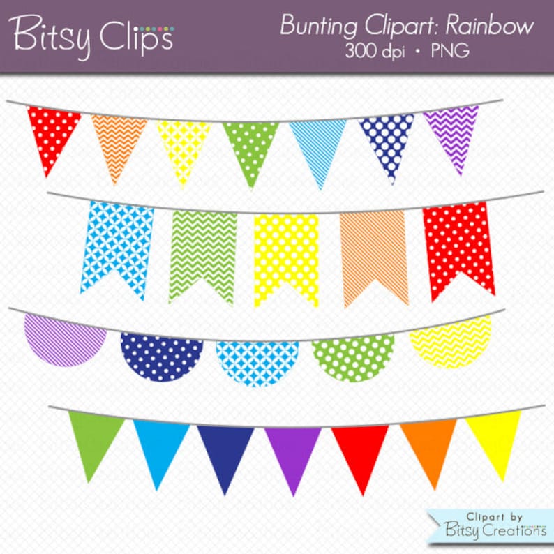 Rainbow Bunting Clipart Digital Art Set Rainbow Colors Banner - Etsy