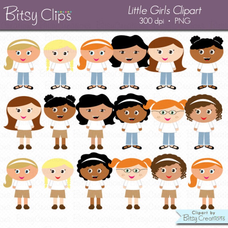 Little Girls Digital Art Set Clipart Commercial Use Clip Art INSTANT ...