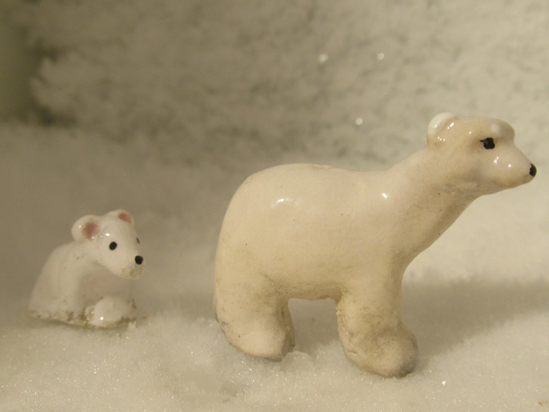 Ron Hevener Polar Bear and Cub Miniature on 2 Inch X 2 Inch Collector ...