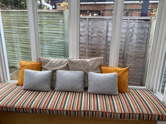 Striped Window Bench Seat With Window Cushions