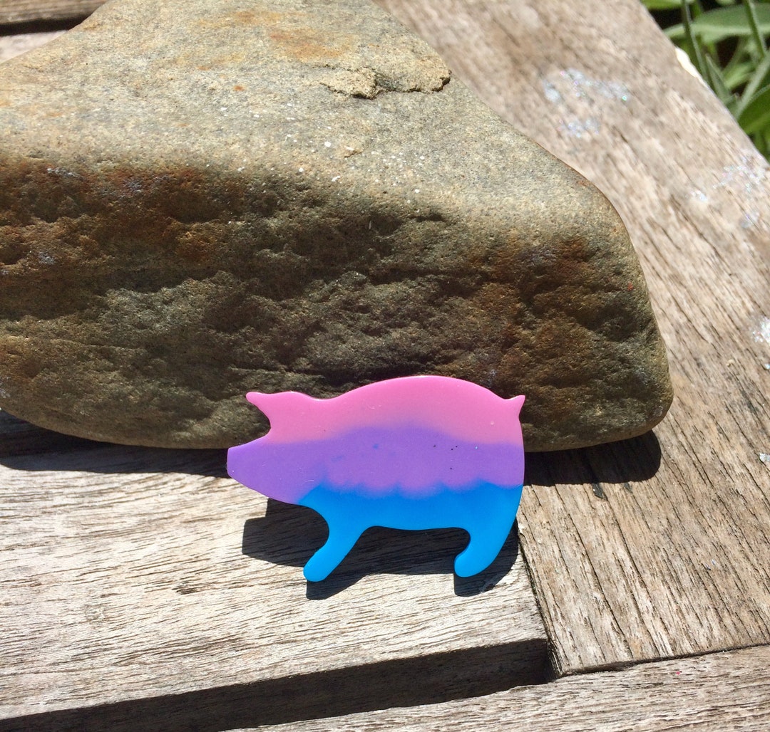 Bi Flag Resin Pig Pin, Handmade Pride Brooch, Stern Face - Etsy