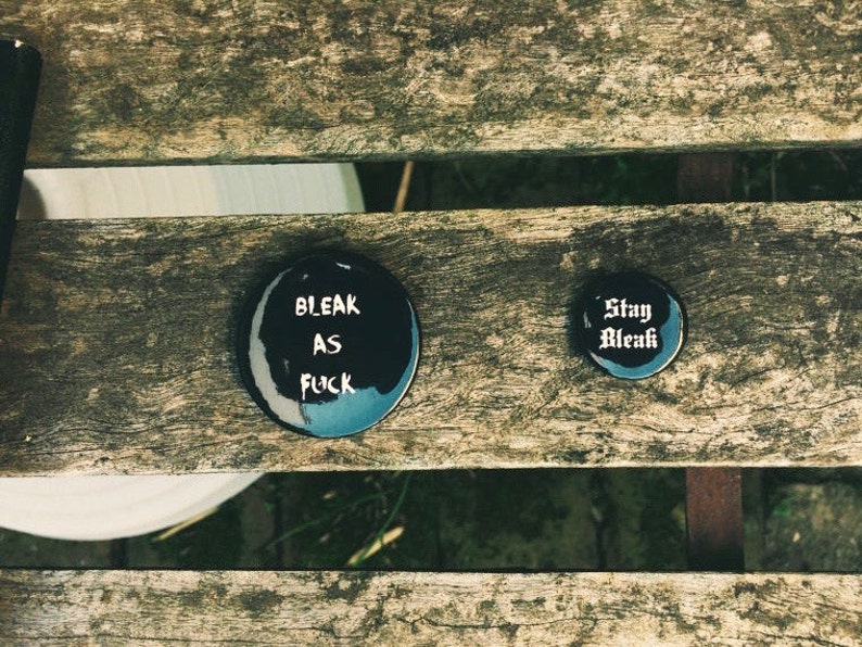 Stay Bleak 1" Button Badge, Black and White Word Pin Back, Stern Face ...