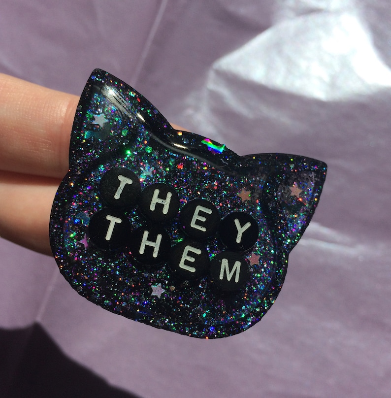 Pink They Them Cat Pin Non-binary Transgender Enby Pin - Etsy