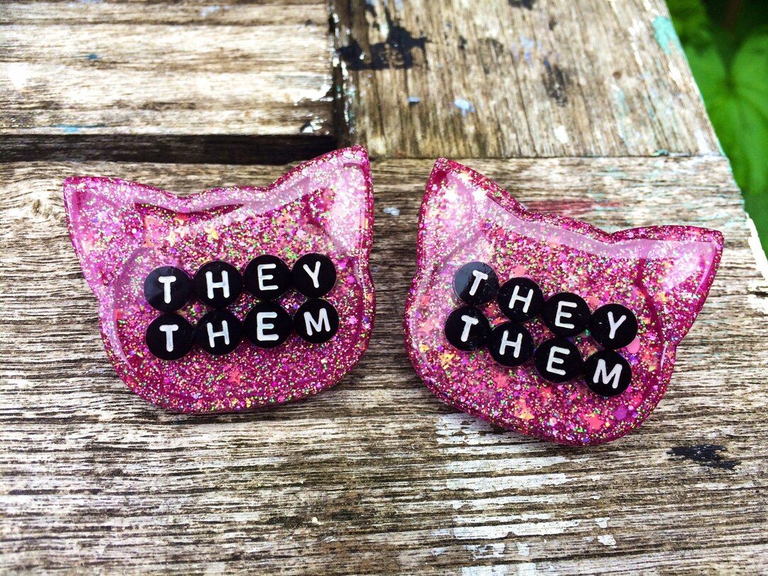 Pink They Them Cat Pin, Non-binary, Transgender, Enby Pin, Customise Me ...