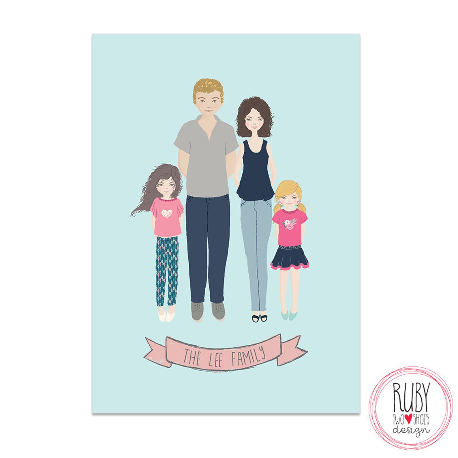 Custom Digital Portrait Family Portrait Wall Print Wall | Etsy