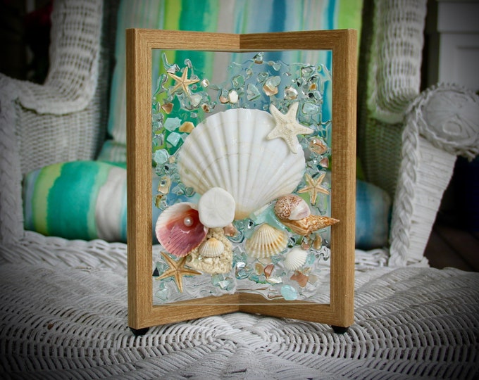 Irish Scallop Beach Art for Beach House Decor, Shell Glass Art for ...