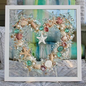 Glass Seashell Heart for Valentines Decor, Seashell Glass Art, Shell Heart Wall Art for Beach ...