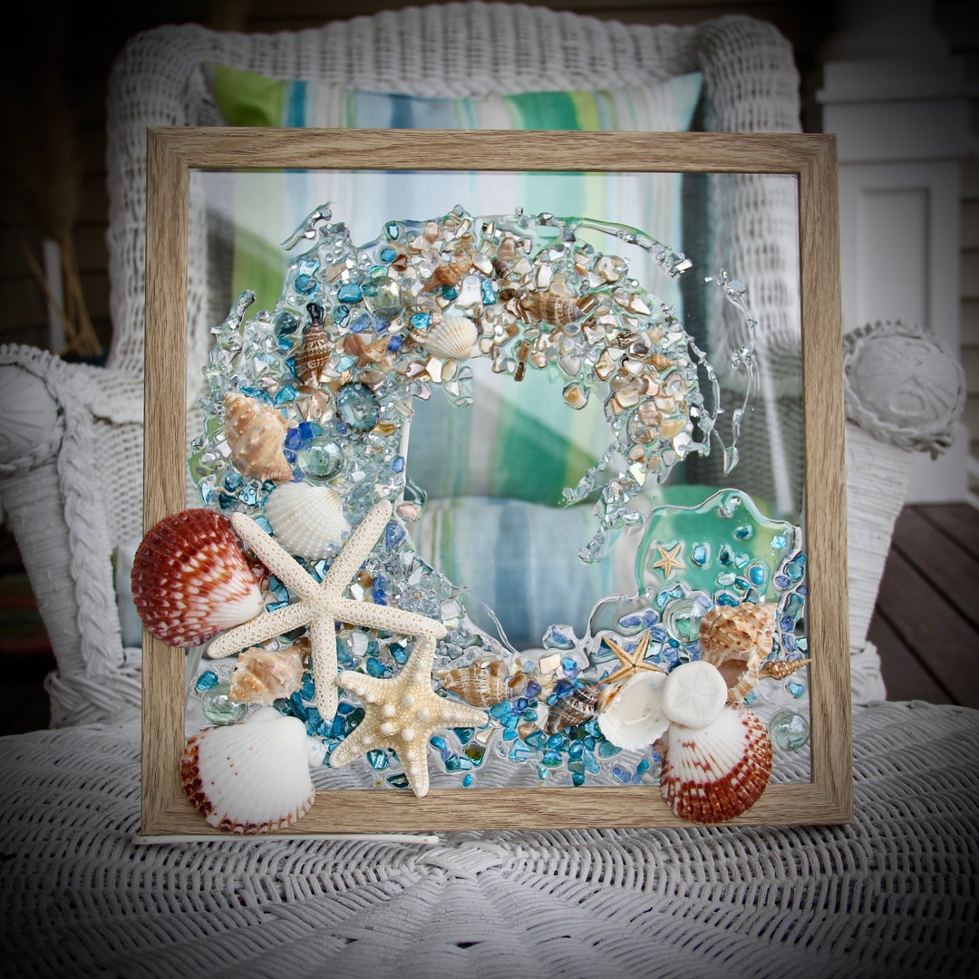 Seashell Beach Wall Art for Bathroom Decor, Square Art for Beach ...