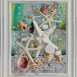 Seashell Glass Art for Beach Decor, Beach Art Made From Seashells on ...