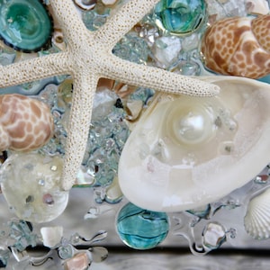 Seashell Glass Art for Beach House Decor, Shell Art for Coastal Decor ...