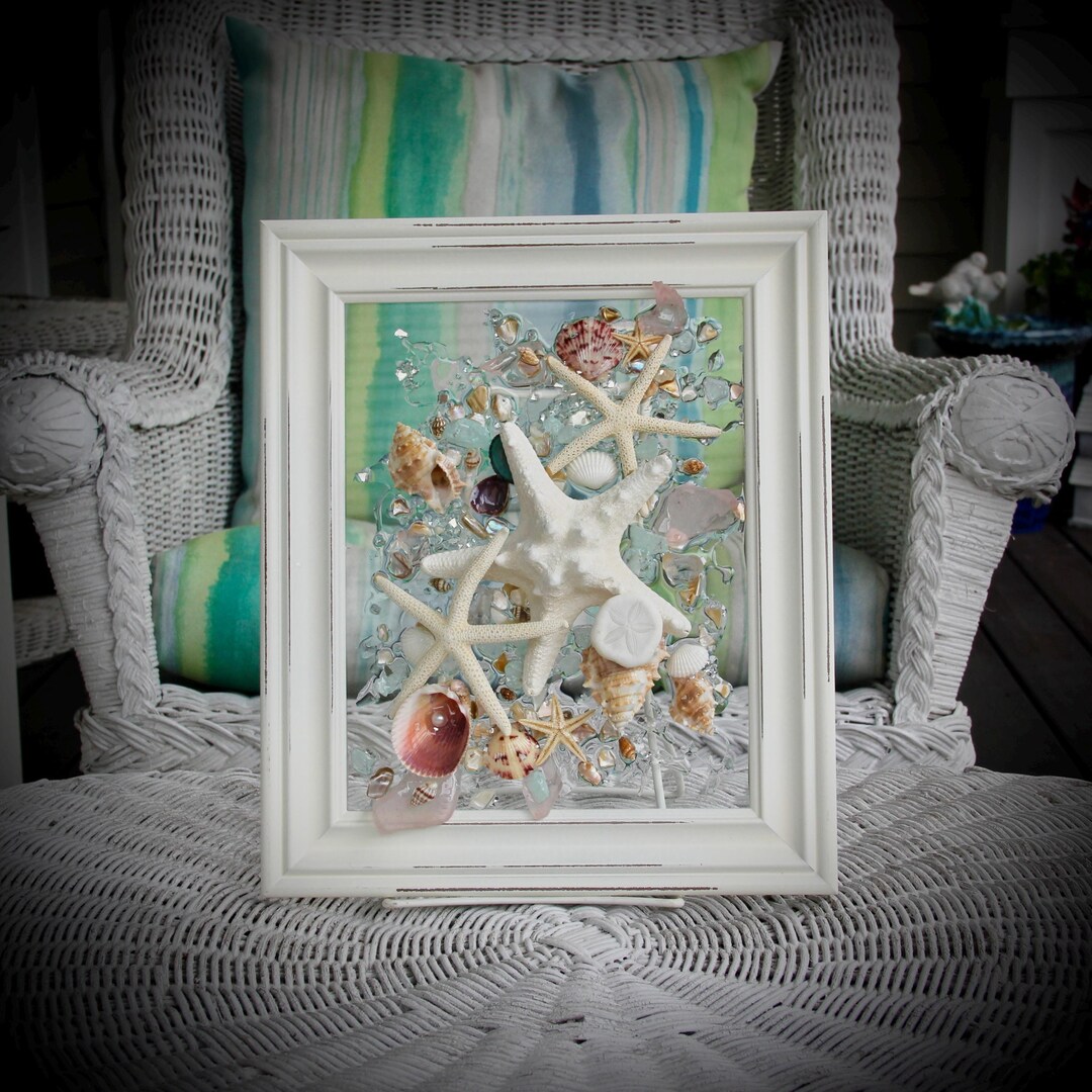 Seashell Glass Art for Beach Decor, Beach Art Made From Seashells on ...