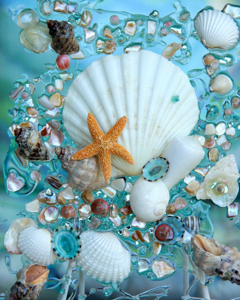 Beach Decor of Seashell Art Beach Bathroom Decor Wall | Etsy