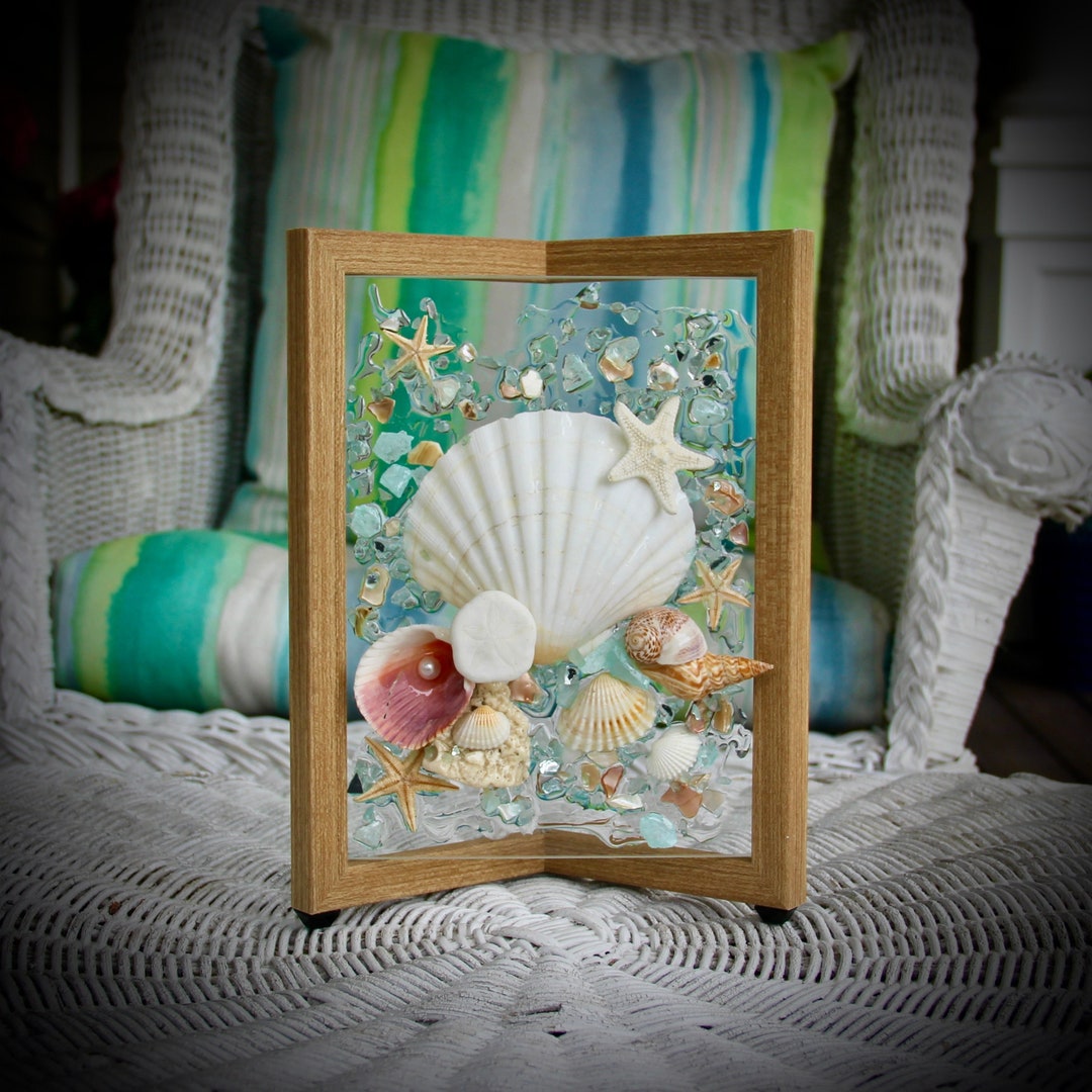Irish Scallop Beach Art for Beach House Decor, Shell Glass Art for ...