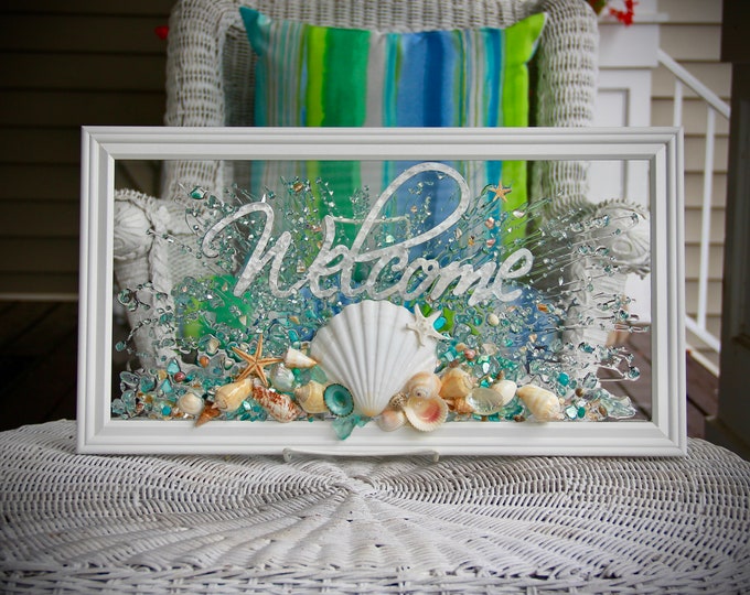 Welcome Beach Sign for Coastal Decor, Coastal Wall Hanging, Beach Glass ...
