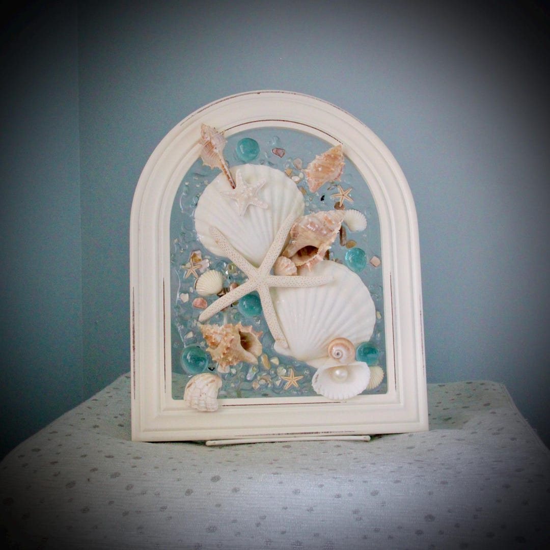 Arch Frame Seashell Glass Art for Beach Decor, Beach House Wall Art ...