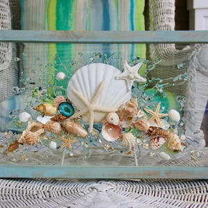 Teal Seashell Wall Hanging for Beach Decor, Horizontal Shell Art for ...