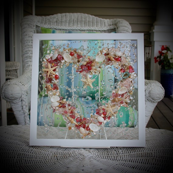 Pink Seashell Heart for Coastal Decor Seashell Glass Art | Etsy