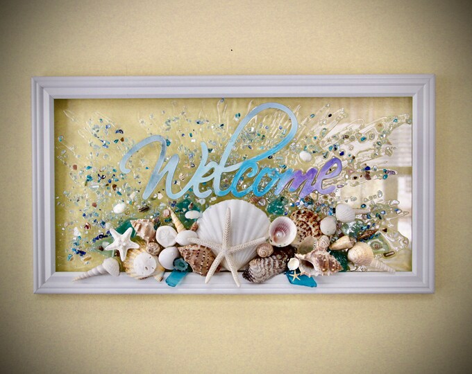 Welcome Beach Sign for Coastal Decor, Coastal Wall Hanging, Beach Glass ...