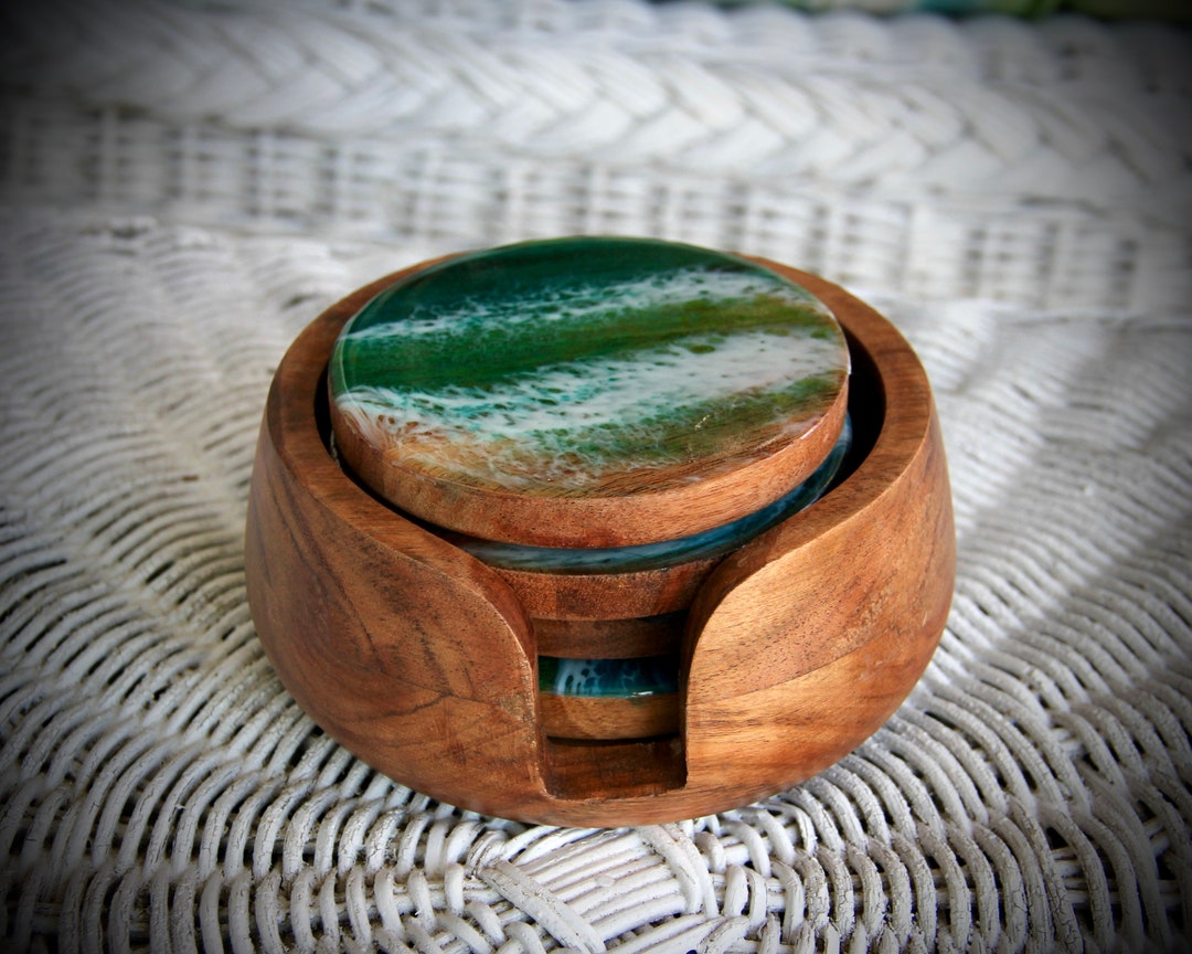 Coastal Wooden Coasters, Resin Painted Coasters for Beach Decor ...