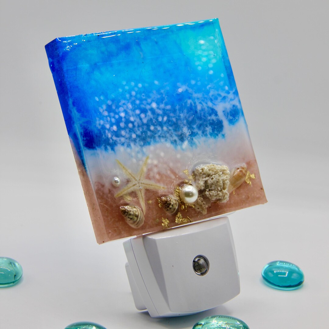 Blue Coastal Resin LED Nightlight, Plug-in Night Light for Beach House ...