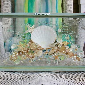 Teal Seashell Wall Hanging for Beach Decor, Horizontal Shell Art for ...
