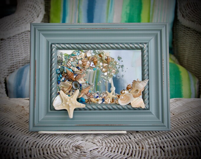 Coastal Wall Hanging, Seashell Art, Nautical Decor for Bathroom, Teal ...