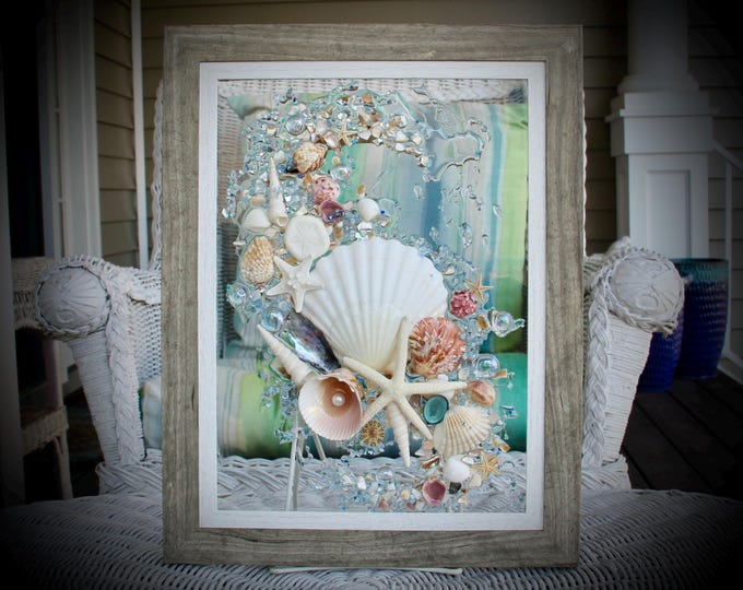 Seashell Wall Hanging on Glass, Beach Art for Bathroom Decor, Shell ...