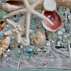 Teal Seashell Wall Hanging on Glass, Beach Art for Bathroom Decor ...