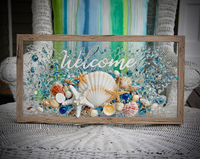 Welcome Beach Sign for Coastal Decor, Coastal Wall Hanging, Beach Glass ...
