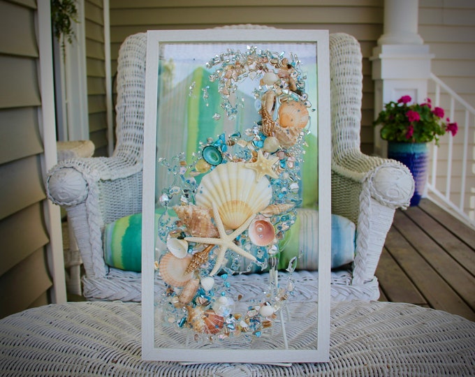 Long Vertical Seashell Wall Hanging for Beach Decor, Shell Art for ...
