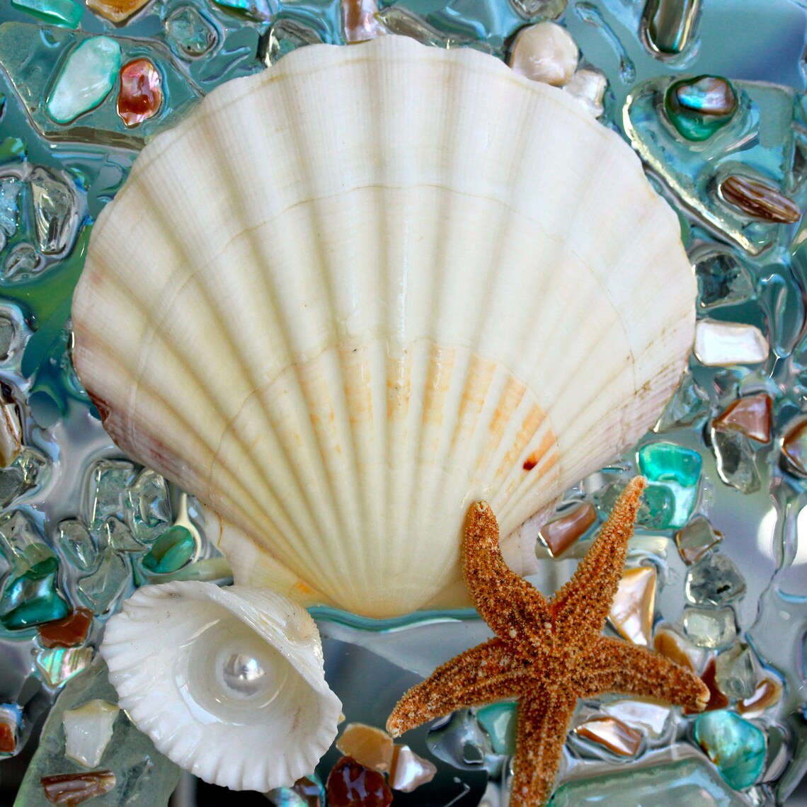 Beach Decor of Seashell Art Beach Bathroom Decor Wall | Etsy