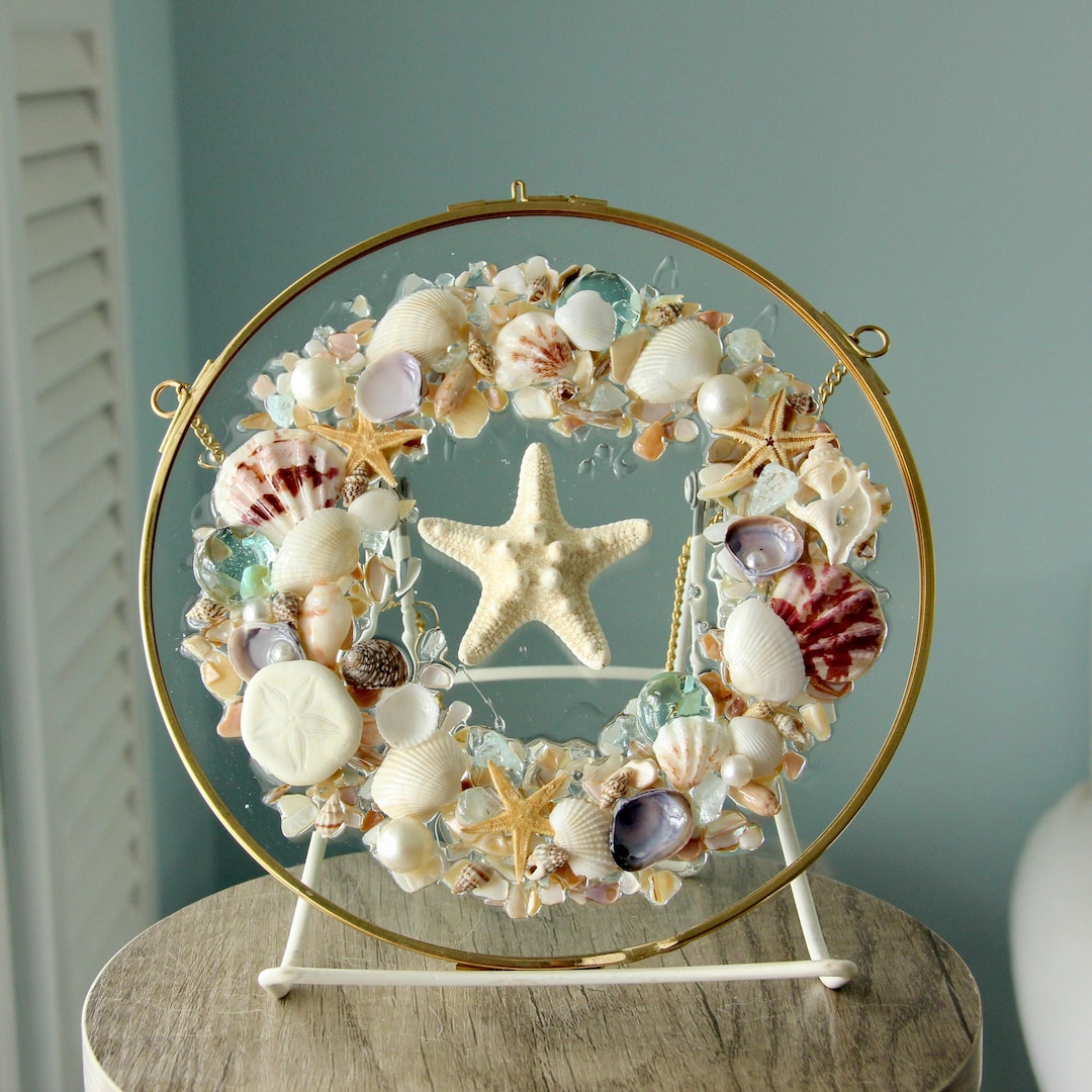Seashell Sun Catcher | Gold Frame Coastal Window Hanging - Etsy