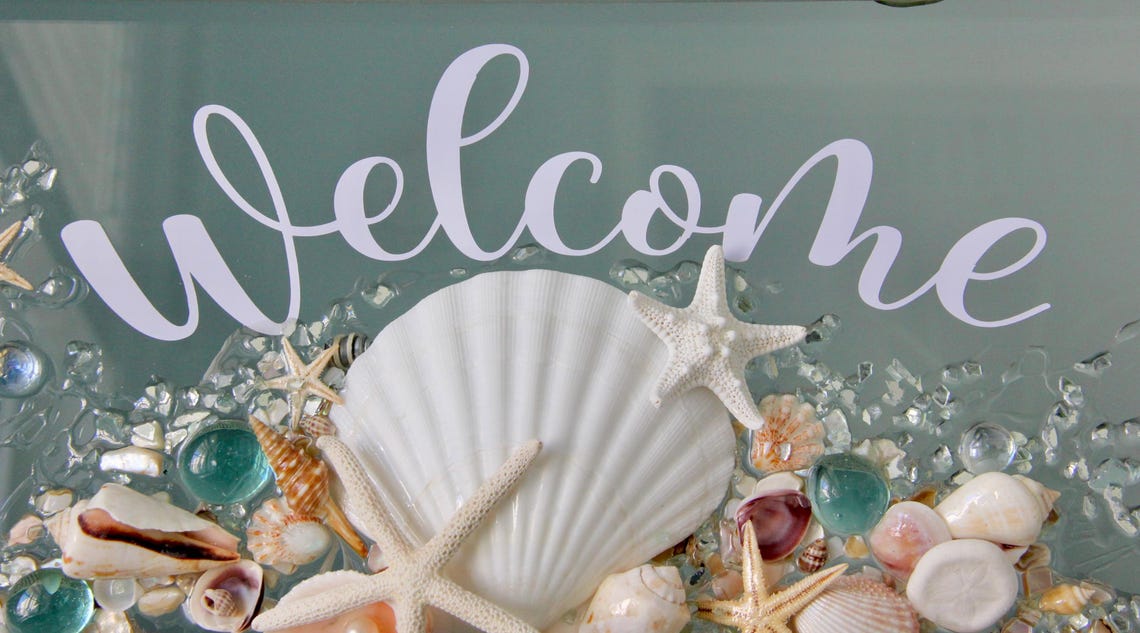 Seashell Welcome Sign: Beach Cottage Decor, Coastal Wall Art - Etsy