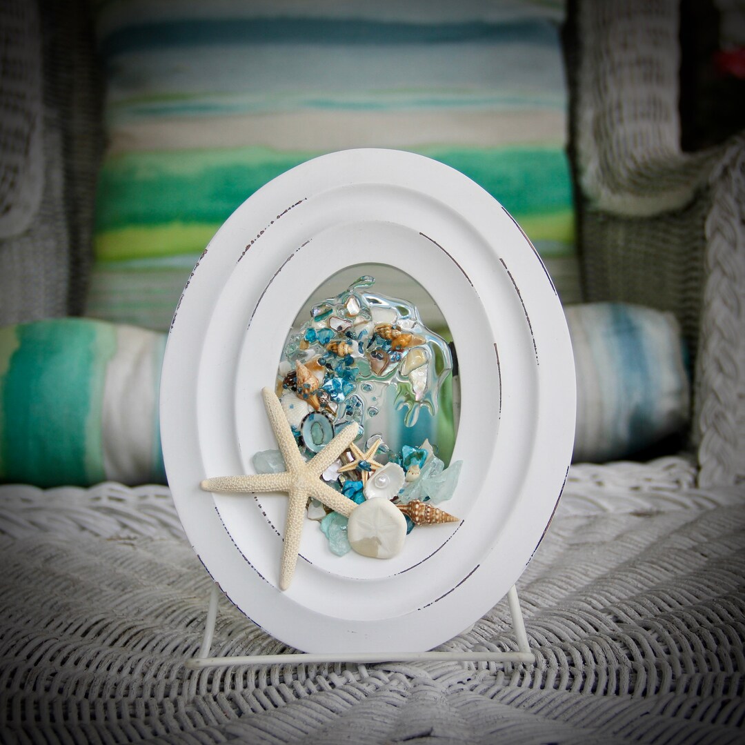 Oval Coastal Wall Hanging, Seashell Art, Nautical Decor for Bathroom ...