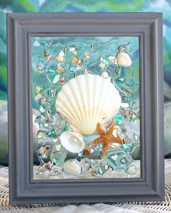Beach Decor of Seashell Art Beach Bathroom Decor Wall | Etsy