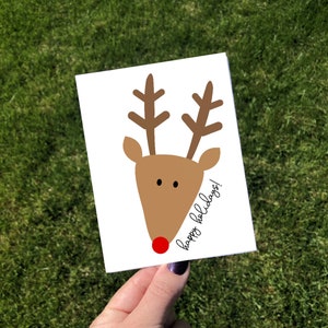 Cute Reindeer Happy Holidays Christmas Greeting Card With Rudolph - Etsy